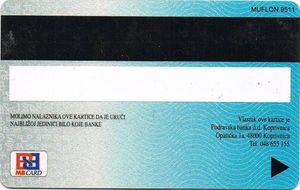 Bank Card: MB Card (Podravska Banka, CroatiaCol:HR-GM-0003
