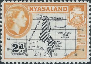 Briefmarke: Map of Nyasaland (Nyassaland(Queen Elizabeth II Pictorials ...
