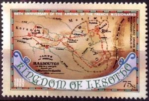 Stamp: Map of Basutoland 1834 (Lesotho) (Sesquicentennial of French ...