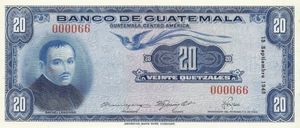 Banknote: 20 Quetzales (Guatemala(1948-1955 "Printer ABNC" Issue) Wor:P ...