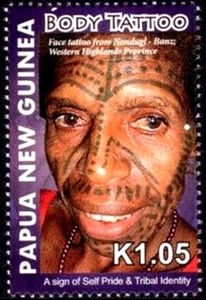 Stamp: Face tattoo from Nondugl, Banz, Western Highlands Province ...