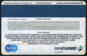 Bank Card: Bancaribe (Banco Del Caribe, VenezuelaCol:VE-MS-0522