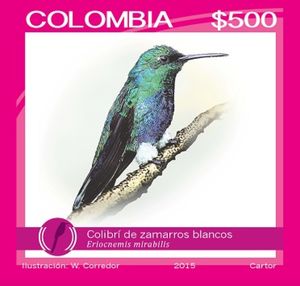 Stamp: Colorful Puffleg (Eriocnemis mirabilis) (Colombia(Endangered ...