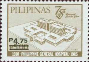 Stamp: Reissued 1987 Philippine General Hospital overprinted ...