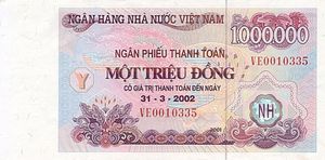 Billete de Banco: 1,000,000 Đồng (Vietnam(1992 Bank Cheque Issue) Wor:P-114