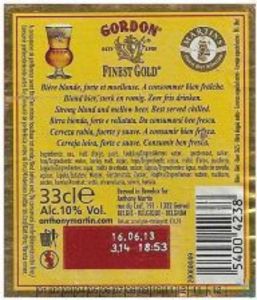 Drink Label: Gordon Finest Gold (John Martin, BelgiumCol:BE-BEER-003526