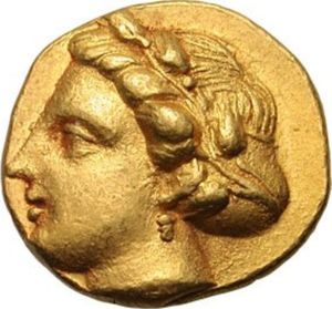 Moeda: 1 Stater (Female head left, wearing sphendone) (Grécia - Antiga ...