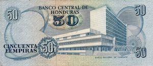 Billete de Banco: 50 Lempiras (Honduras(1975-1994 Regular Issue) Wor:P ...