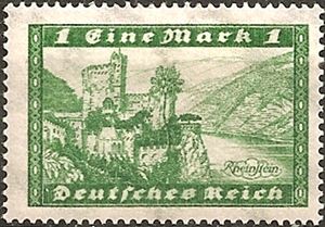 Stamp: Castle Rheinstein (German Realm(Buildings) Mi:DR 364Y,Yt:DR 355a ...