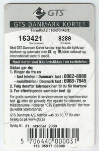 Phonecard: GTS Map Of Denmark (GTS NetSource, Denmark(GTS/NetSource ...