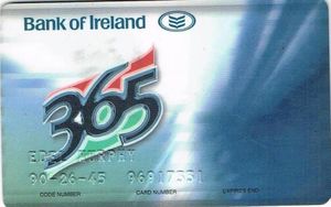 Bank Card: 365 Blue (Bank of Ireland, IrelandCol:IE-GM-0014