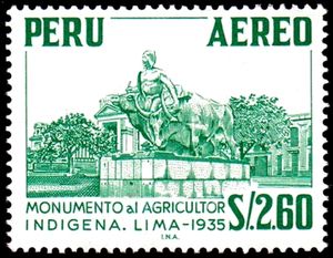Stamp Monument To The Indigenous Farmer At Lima Peru Air Mail