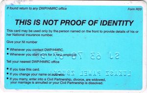 Functional Card: National Insurance Numbercard - Not Proof of Identity ...