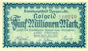 Banknote: 5 Millionen Mark (German Notgeld(Speyer) Kel:4834e