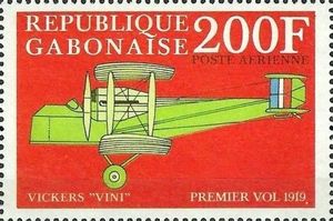 Stamp: Plane (Vickers "Virny") (Gabon(1st ann. of death of Claude ...