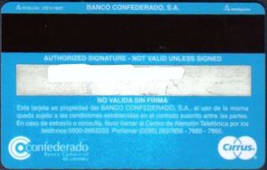 Bank Card: Confederado (Banco Confederado, VenezuelaCol:VE-MS-0124