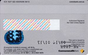 Bank Card: Platinum Awards (Commonwealth Bank, AustraliaCol:AU-MC-0009.02