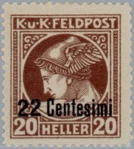 Stamp: Merkur with overprint in Centesimi (Italy, Austro-Hungarian ...