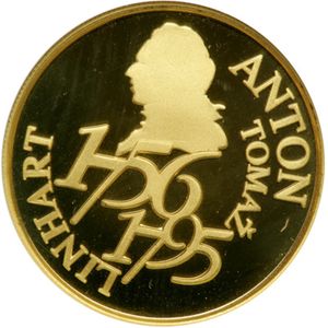 Moneda: 25,000 Tolarjev (250th Birth anniv. Anton Tomaz Linhart ...