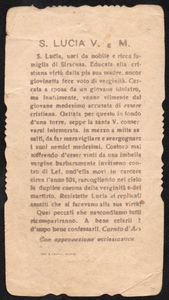 Holy Card: "Lucy Virgin and Martyr", Canedi G. Cav. - Milano (IT ...