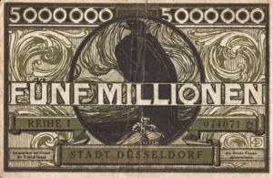 紙幣: 5 Millionen Mark (ドイツ ノートゲルト(Düsseldorf) Kel:1150t.1 💴