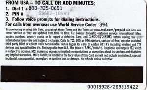 Phonecard: MCI International Prepaid Phone Card (MCI (MCI), United ...