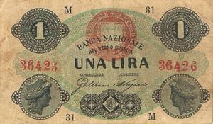 Banknote: 1 Lira (Italian States(Specialized Issues Kingdom of Italy ...