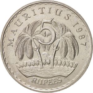 Coin: 5 Rupees (Mauritius(1987~Today - Circulation) Col:MU-000013,WCC ...