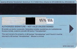 Bank Card: Visa "Plants" (Hansabankas, LithuaniaCol:LT-VI-0008