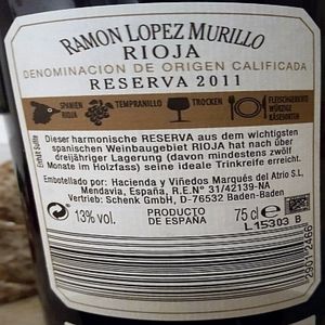 Etiqueta de bebida: Ramon Lopez Murillo Rioja (Hacienda y Vinedos ...
