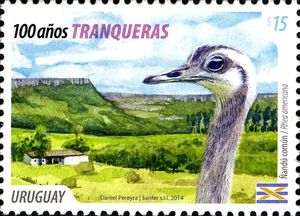 Stamp: Greater Rhea (Rhea americana), Landscape (Uruguay(Tranqueras ...
