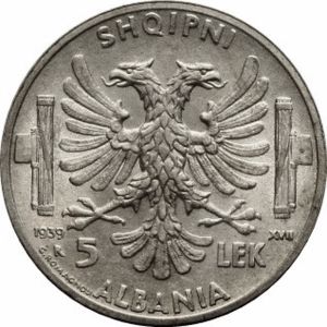 Coin: 5 Lekë (Albania(1939~1943 - Italian Occupation Victor Emmanuel ...