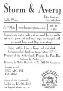 Drink Label: Storm & Averij (Brouwerij de Molen, NetherlandsCol:NL-BEER ...