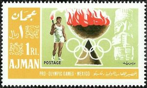 Stamp: Olympic Fire, runner with olympic torch (Ajman) (Summer Olympic ...