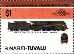 Stamp: SNCF Class 232R 4-6-4 1940 France (Tuvalu, Funafuti(Island ...