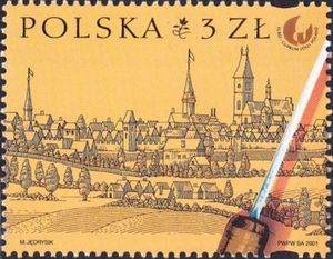 Stamp: Engraver's Burin, View of Lubin, 18th Cent., Single (Poland(Euro ...
