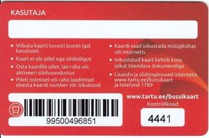 Transport Ticket: Tartu Bussikaart (Tartu Linna Transpordikeskus ...