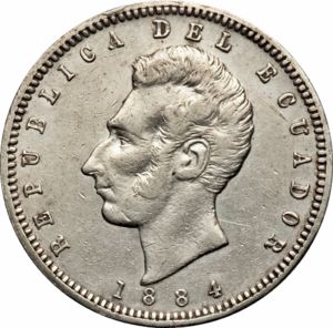 Moneda: ½ Sucre ("Un Medio") (Ecuador) (1884~1898 - Sucre (Silver ...