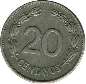 Moneda: 20 Centavos (Ecuador(1937~1987 - 1st Sucre Series) Col:EC ...