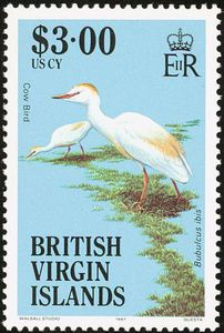 Stamp: Cow Bird (Bubulcus ibis) (British Virgin Islands(Birds) Mi:VG ...