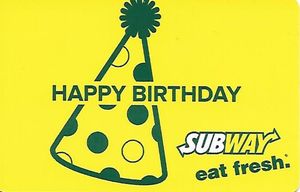 Gift Card: Happy Birthday (Subway, United States of America) (Subway ...