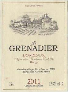 Drink Label: Le Grenadier Bordeaux AOC, Red Dry (Pierrre Dantrac ...