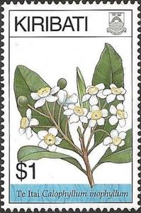 Timbre: Calophyllum inophyllum (Kiribati(Seasonal Flowers) Mi:KI 693,Sn ...