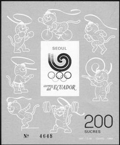 Stamp: Emblem, Mascot Hodori in Different Sports (Ecuador(Summer ...