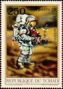 Stamp: Apollo 15 - Astronaut on the Moon (Chad(Apollo 15 (1972)) Mi:TD ...