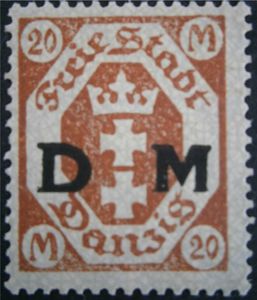 Stamp: The coat of arms of Danzig in an octagonal frame (Free City of ...
