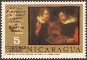 Stamp: Shakespeare and Ben Johnson Playing Chess (Nicaragua(The Game of ...
