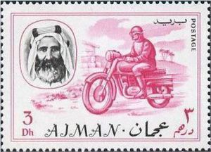Stamp: Sheikh Rashid and Motorcycle (Ajman(Means of Transport) Mi:AJ ...