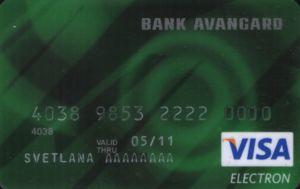 Bank Card: Visa Electron (Bank Avangard, RussiaCol:RU-VE-0099.03