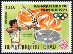 Stamp: Winners at the Munich Olympics - Williams, archery (Chad ...